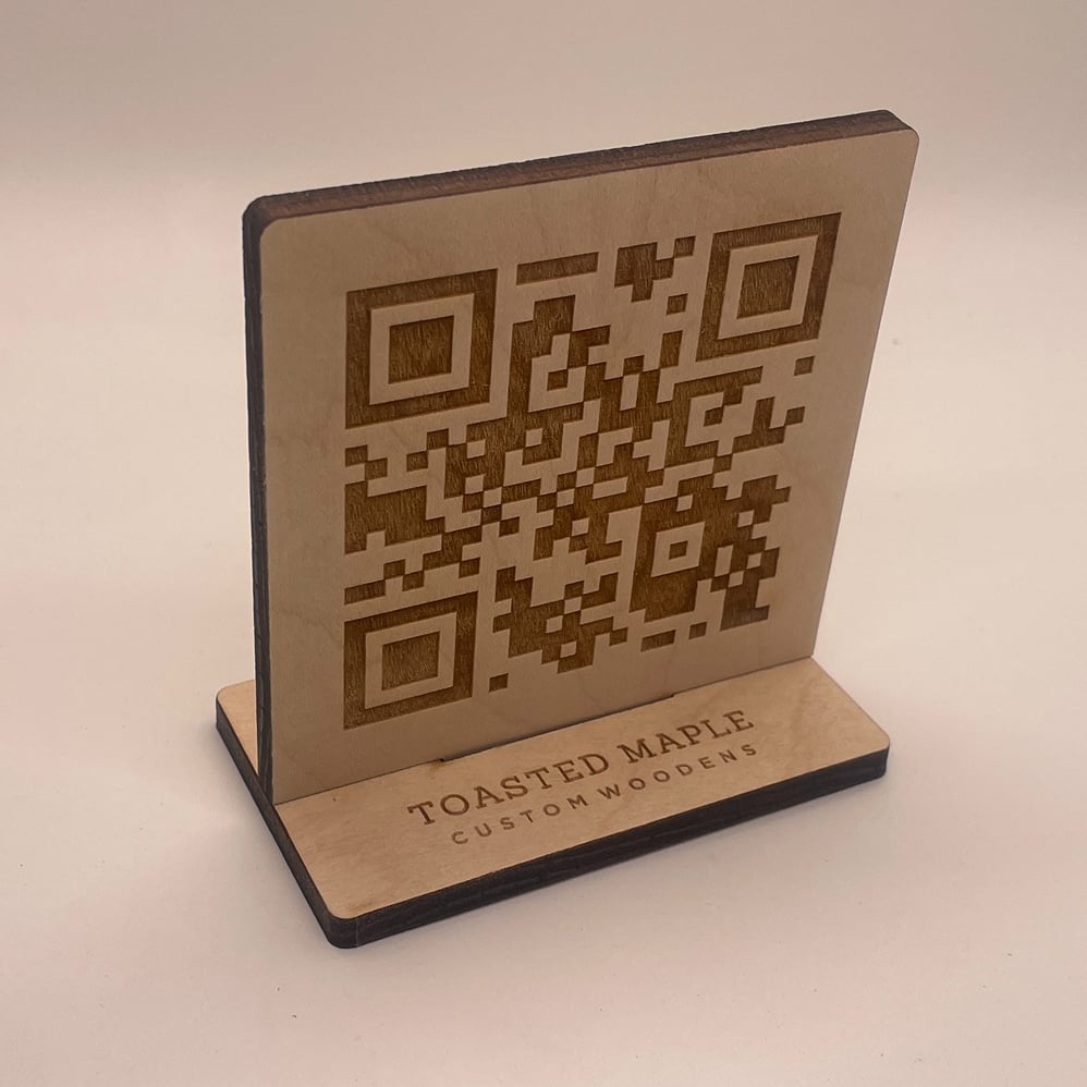Custom Engraved Wood QR Codes With Stand | Toasted Maple
