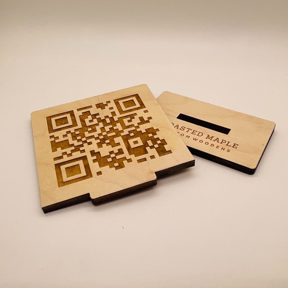 Custom Engraved Wood QR Codes With Stand | Toasted Maple